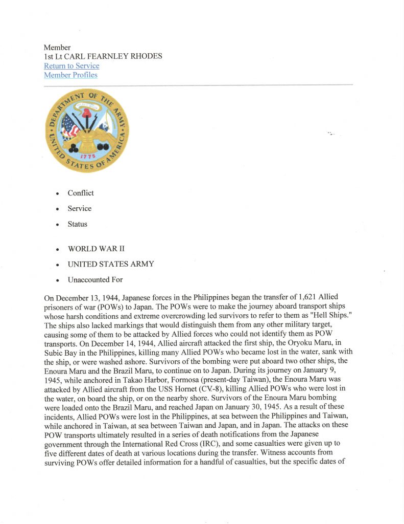 Lt. Carl F Rhodes - Clark Mills, New York