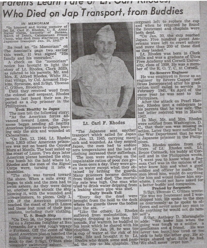 Lt. Carl F Rhodes - Clark Mills, New York